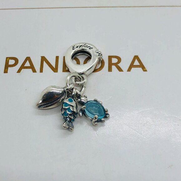Pandora | Jewelry | Pandora Fish Sea Turtle Conch Triple Dangle Charm | Poshmark